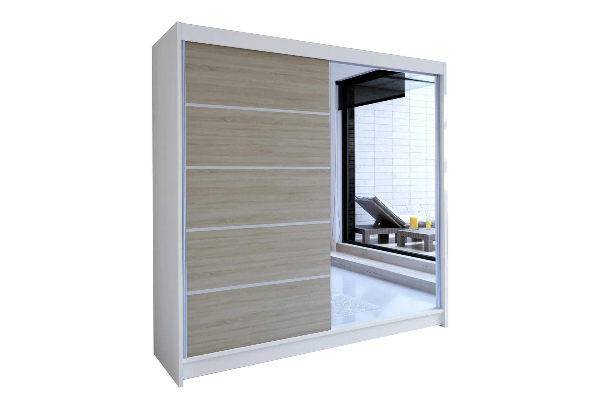 BUILDWAS Garderob med Spegel 180x215 cm Brun/Vit - Förvaring - Furniturebox
