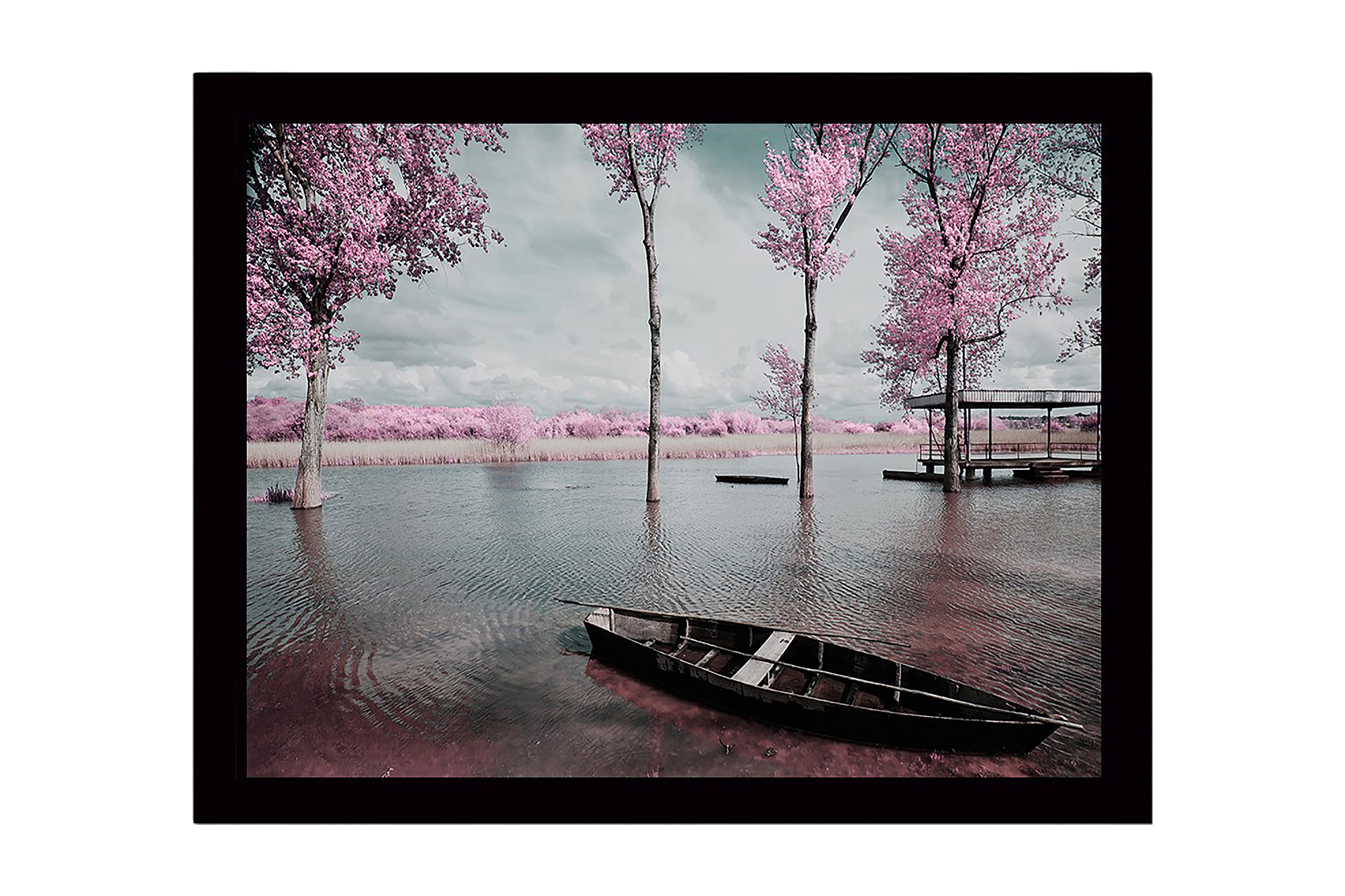 Inramad Canvastavla i trä - 41x56 cm - Drömlik landskap med rosa träd ...