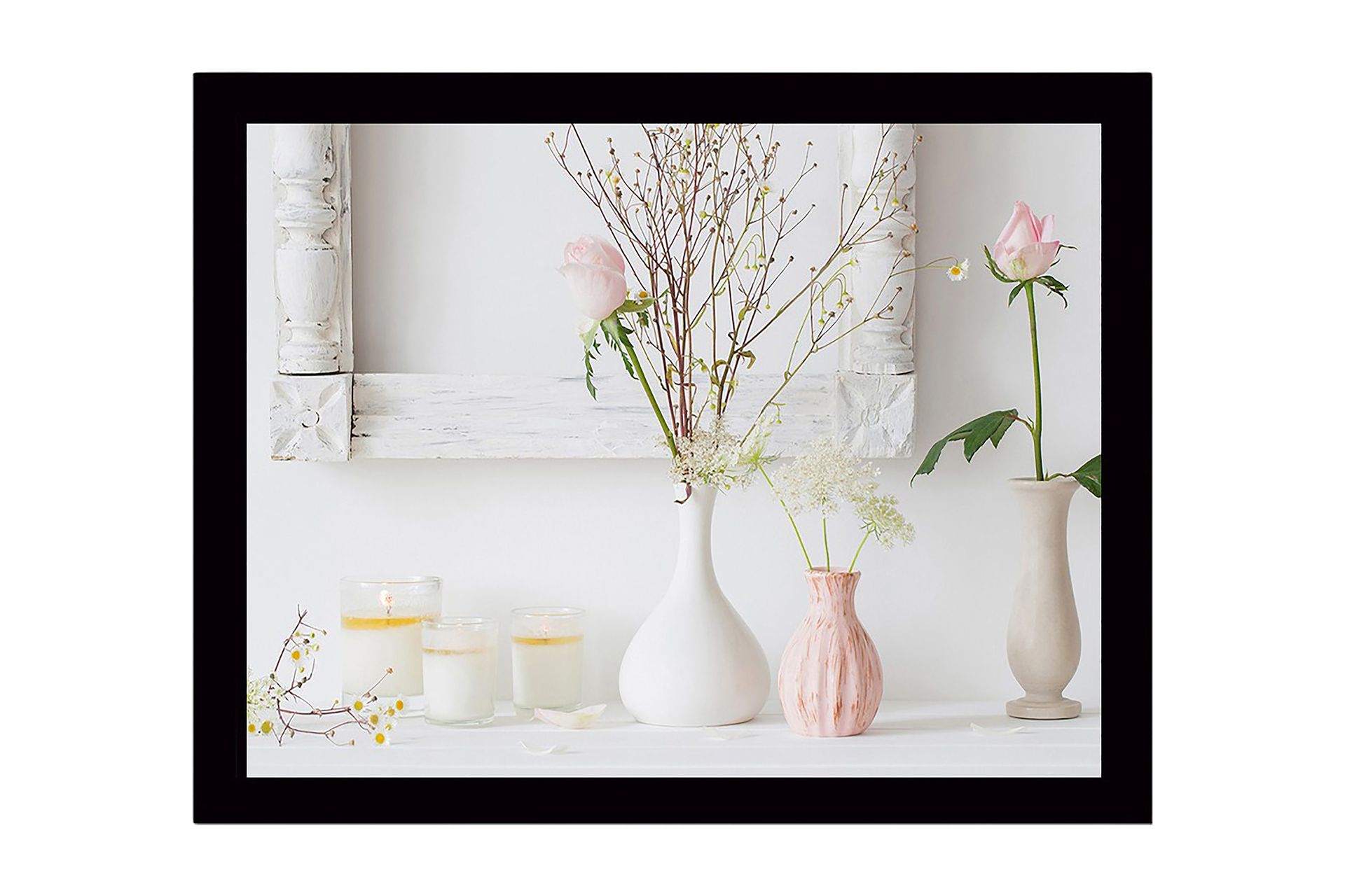 Inramad Canvastavla i trä - 41x56 cm - Vackra vaser med blommor och ...