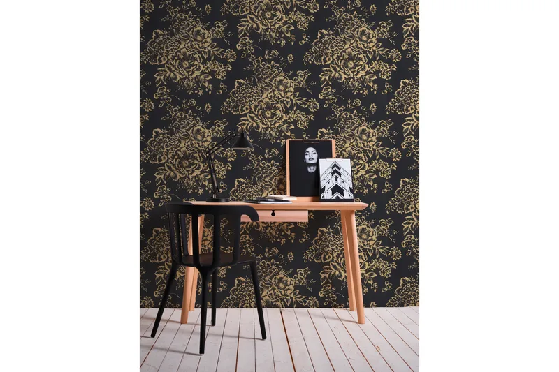 Blommig Tapet Metallic Silk Ovävd Guld - Mönstrade tapeter - Furniturebox