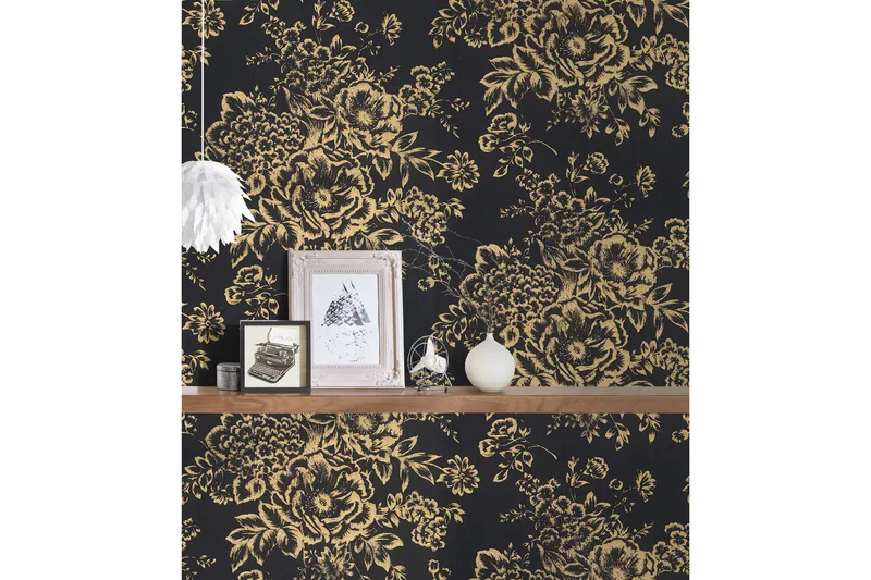 Blommig Tapet Metallic Silk Ovävd Guld - Mönstrade tapeter - Furniturebox