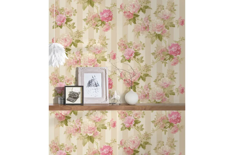 Blommig Tapet Romantico Ovävd Rosa - Mönstrade tapeter - Furniturebox
