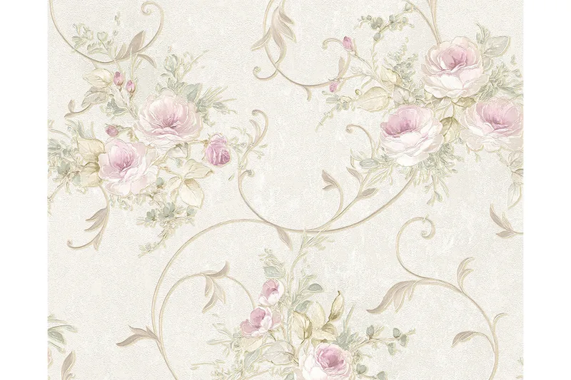 Rosas Tapet Romantico Ovävd Rosa Grön - Mönstrade tapeter - Furniturebox