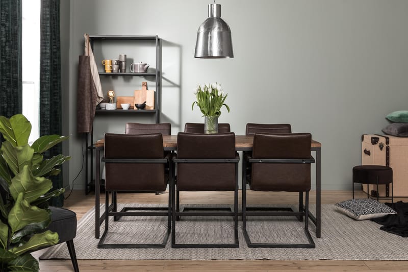 EPOQUE Matbord 180 Alm/Svart + 6 HENRY Stol Mörkbrun/Vintage - Möbler ...