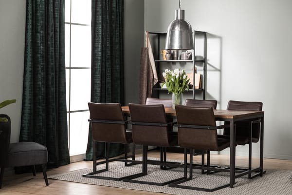 EPOQUE Matbord 180 Alm/Svart + 6 HENRY Stol Mörkbrun/Vintage - Möbler ...