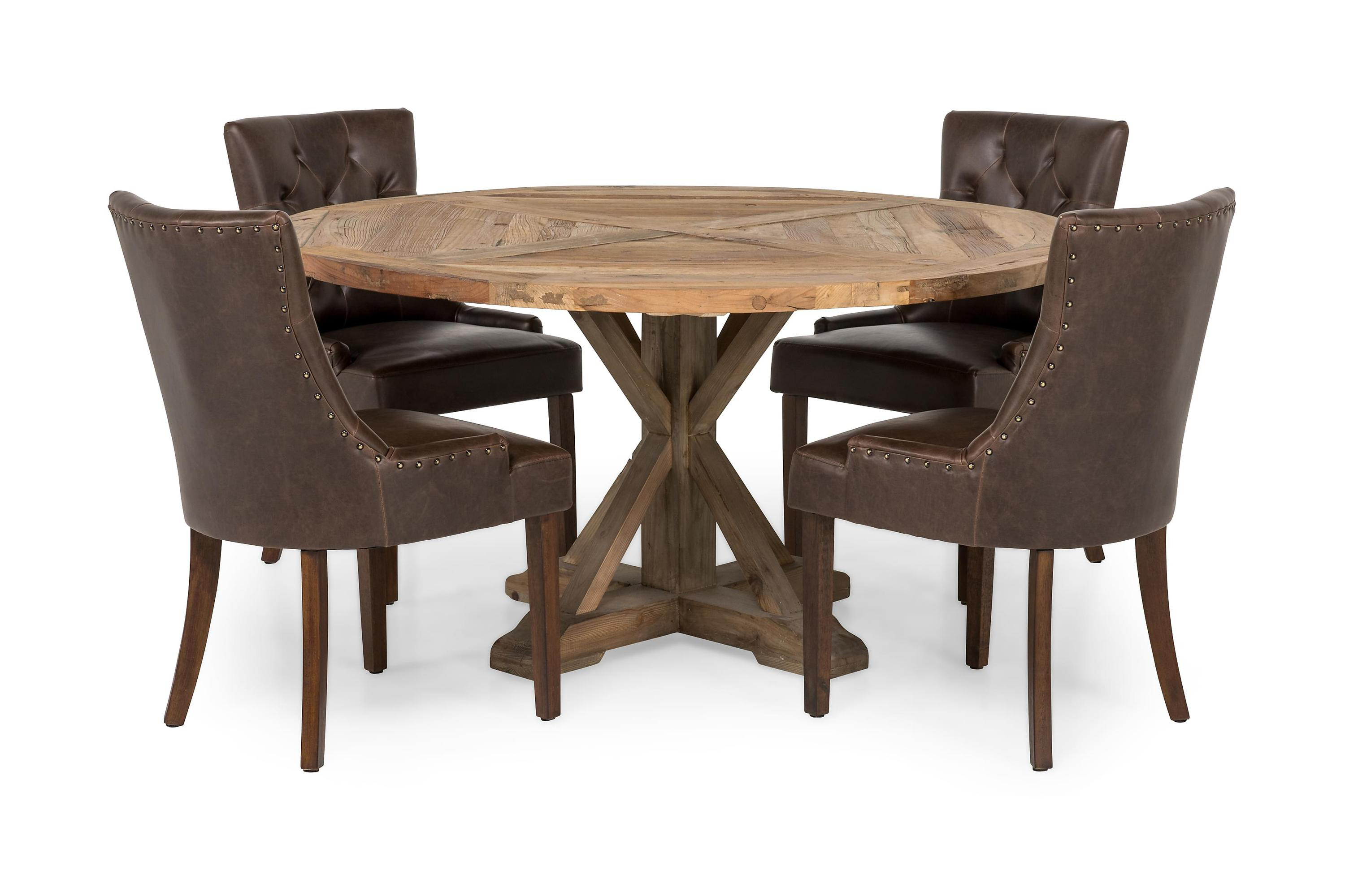 LIRE Matbord 150 Rund Alm + 4 CARMINE Fåtölj Brun PU - Möbler ...