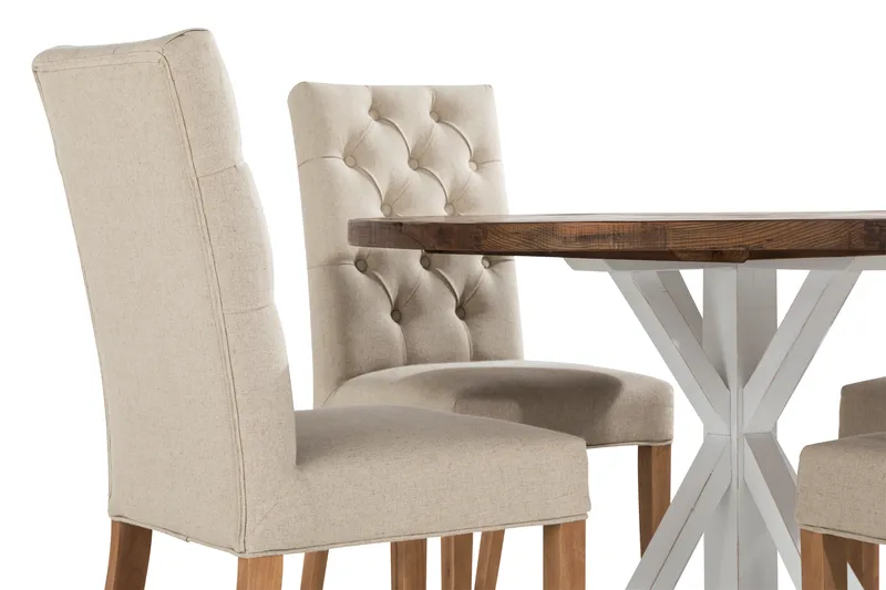 LIRE Matgrupp Rund + 4 JENCA Stol Trä/Vit/Beige - Möbler - Furniturebox