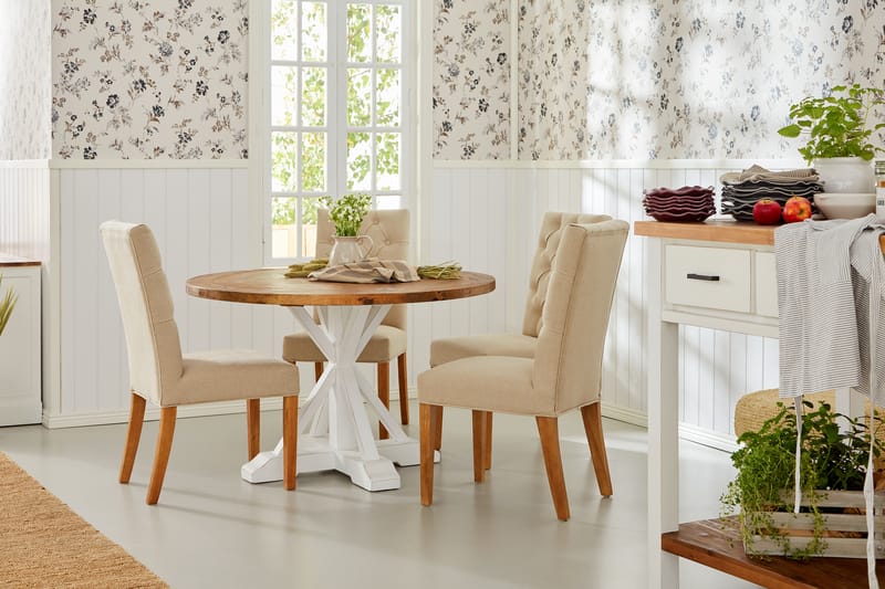 LIRE Matgrupp Rund + 4 JENCA Stol Trä/Vit/Beige - Möbler - Furniturebox