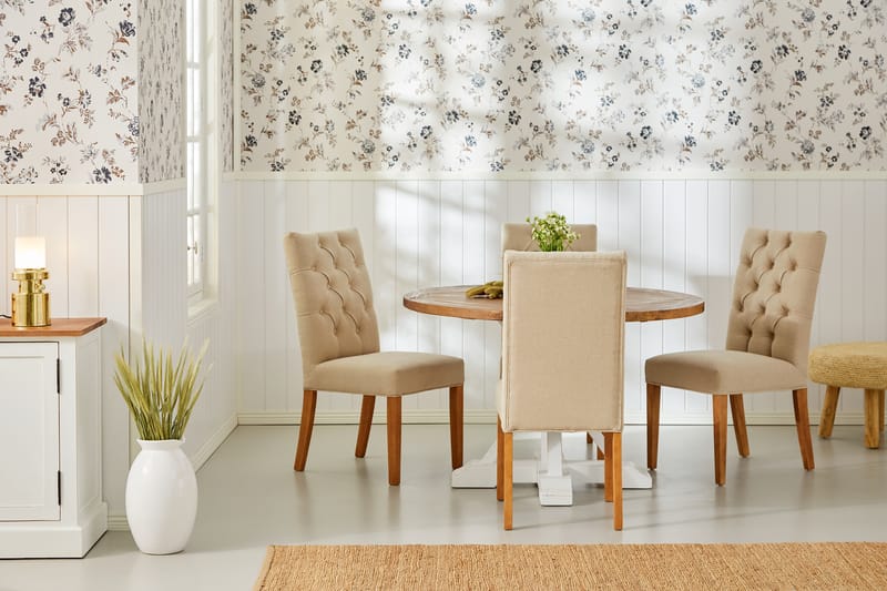 LIRE Matgrupp Rund + 4 JENCA Stol Trä/Vit/Beige - Möbler - Furniturebox