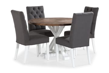 LIRE Matgrupp Rund + 4 JENCA Stol Trä/Vit/Beige - Möbler - Furniturebox