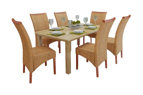 Matstolar 6 st brun äkta rotting - Matstol & köksstol - Furniturebox