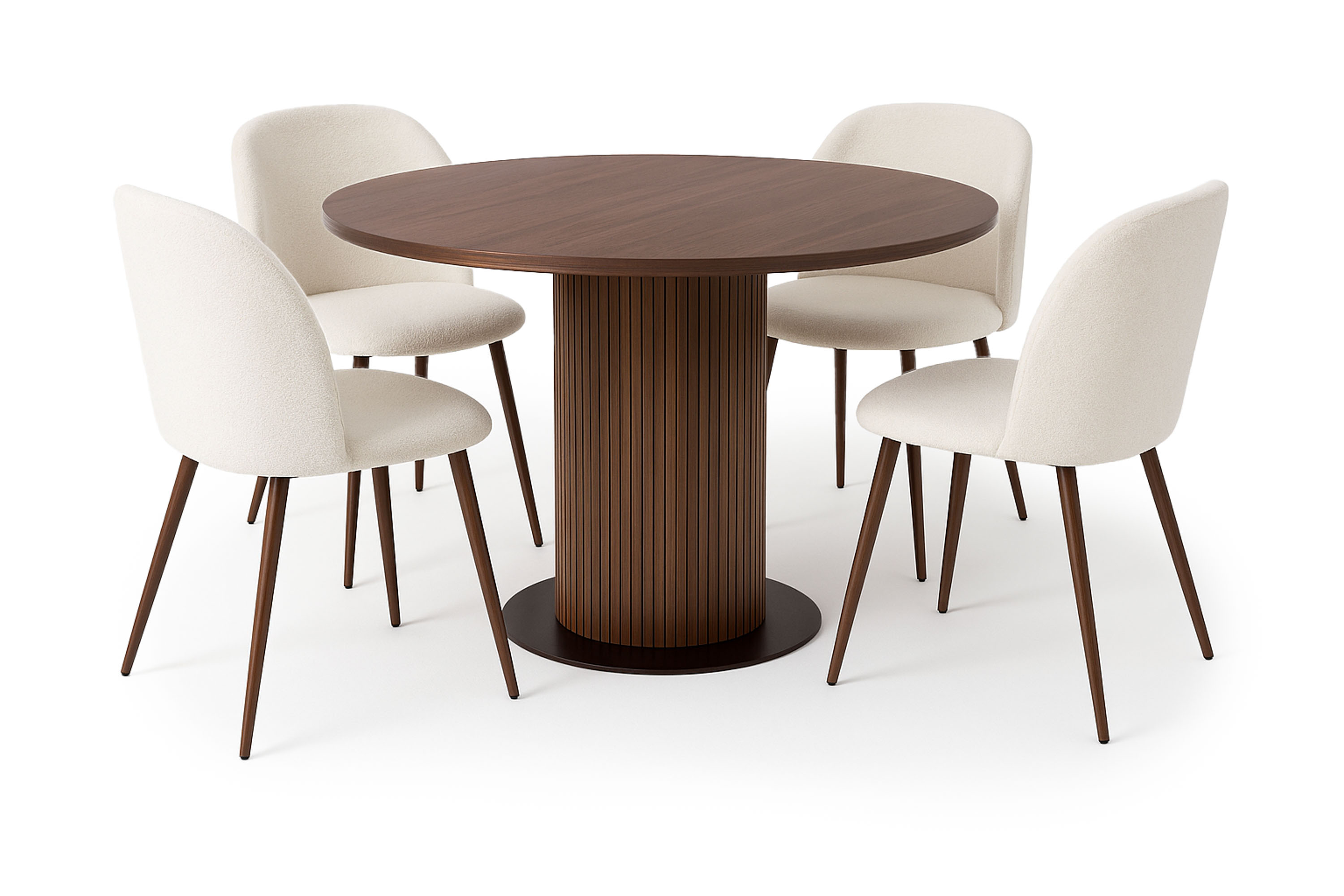 Noira Runt Litet Matbord Valnöt 120 cm med 4 Greya Matstolar med ...