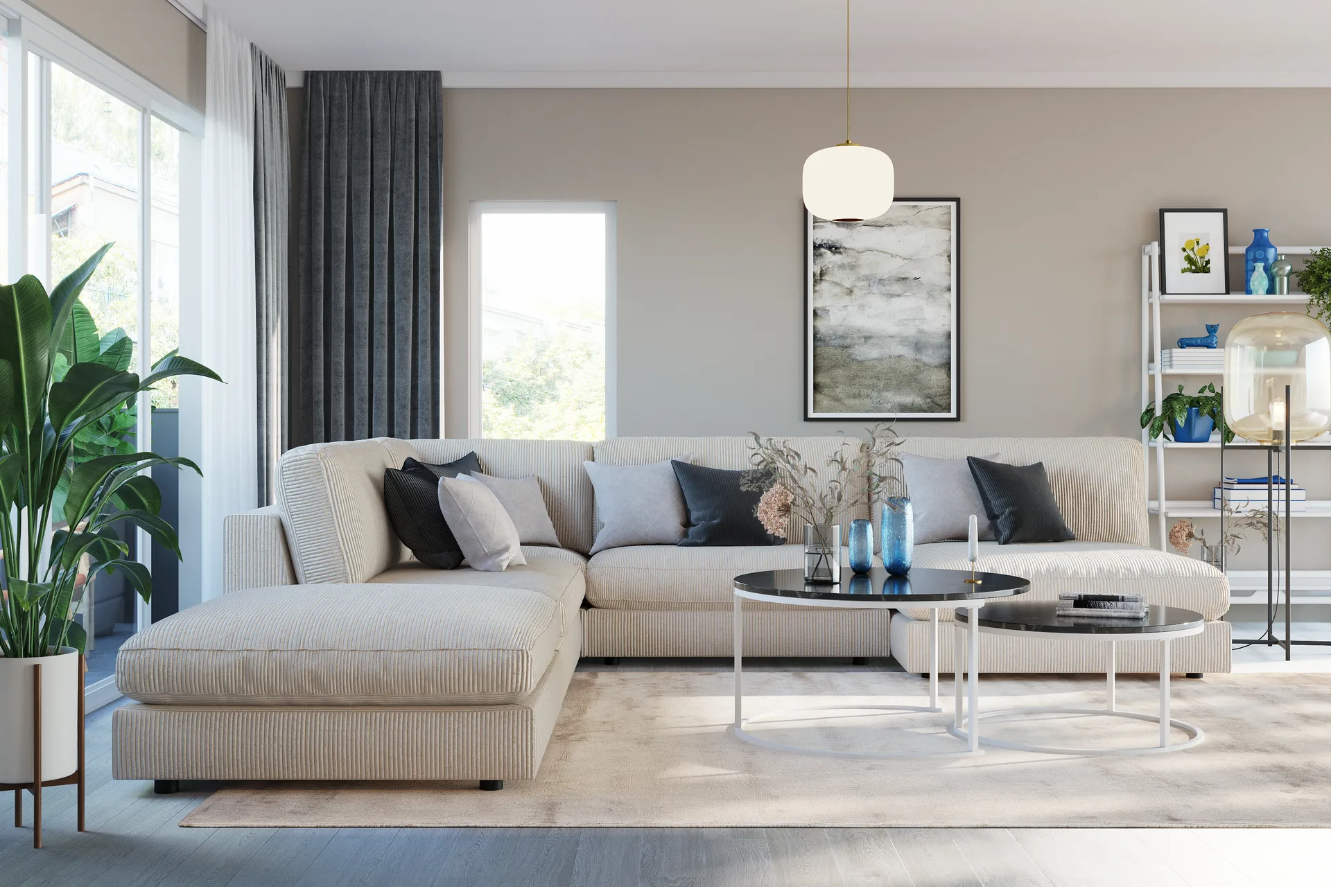 Arken 6-sits Vändbar L-formad Modulhörnsoffa med Divan + Fotpall i ...