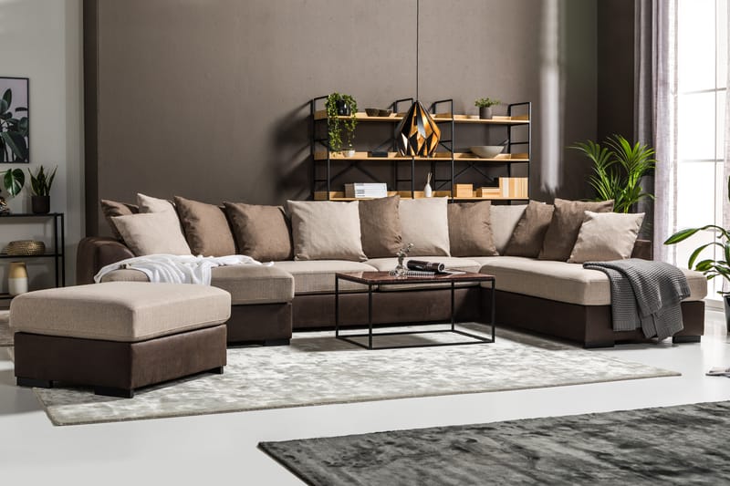AUSTIN U-Soffa Divan Vänster inkl Kuvertkuddar Brun/Beige - Möbler ...