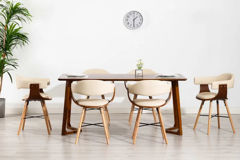 Matstolar 6 st gräddvit konstläder och böjträ - Karmstolar - Furniturebox