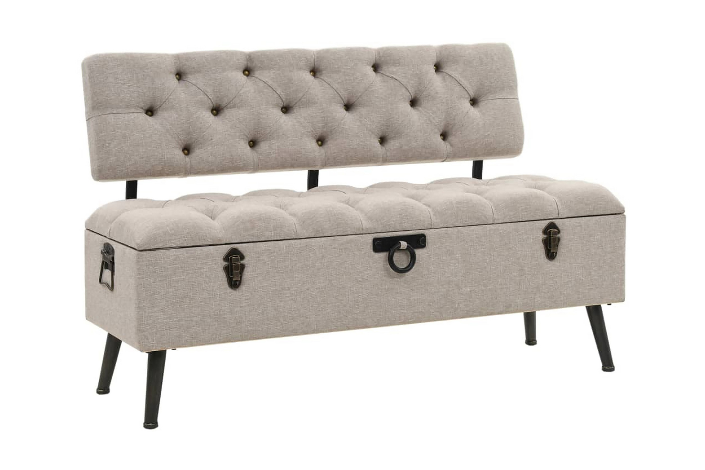 Förvaringsbänk med ryggstöd 110 cm gräddvit tyg - Möbler - Furniturebox