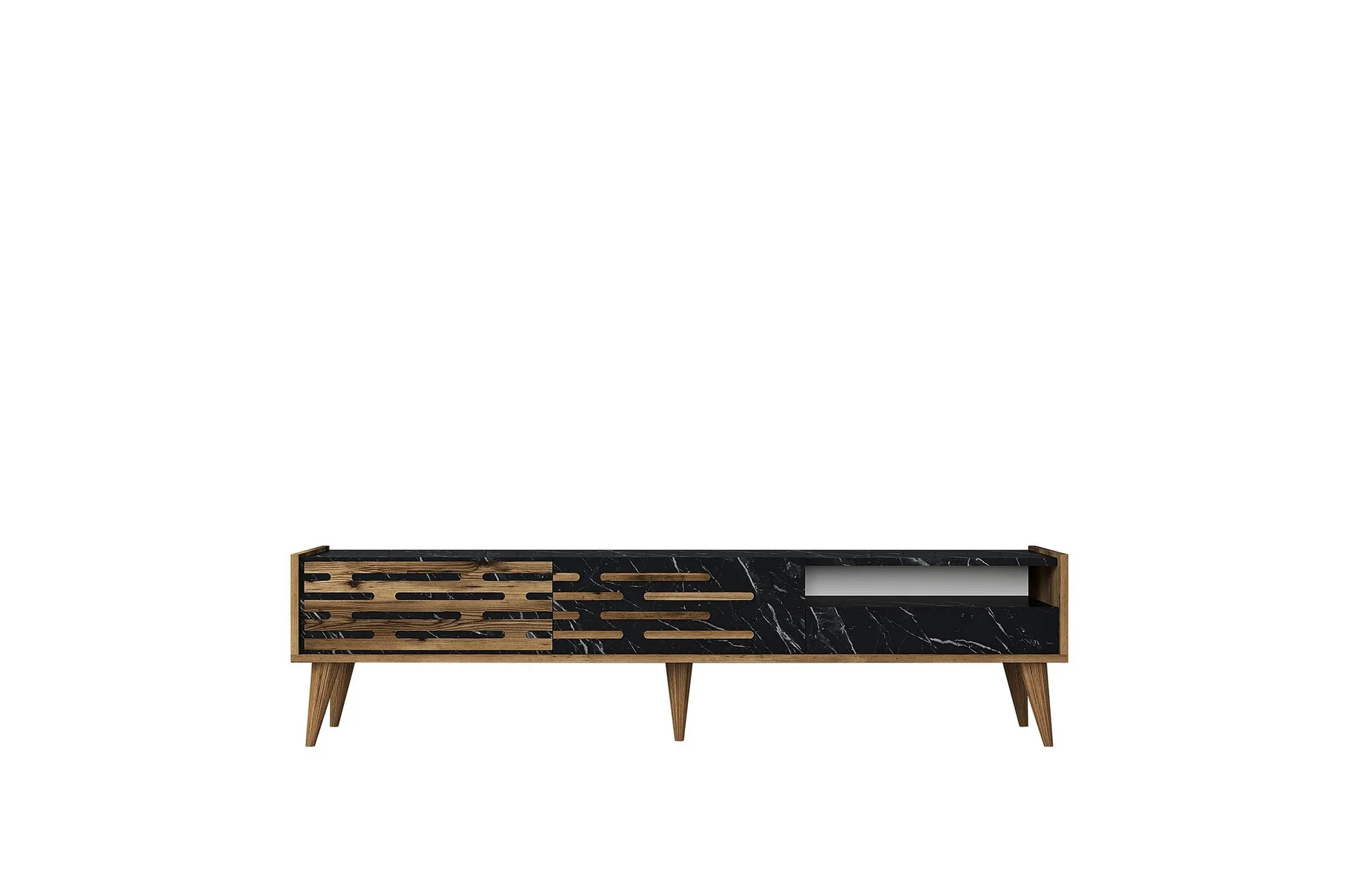Valensiya Tv-bänk 180 cm Valnöt/Svart/Marmor - Möbler - Furniturebox
