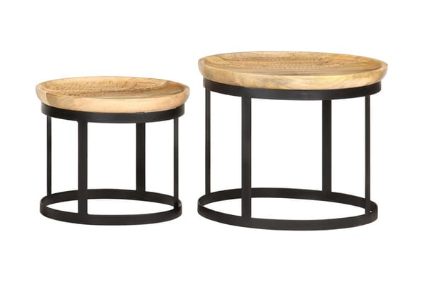 Runda sidobord 2 st massivt mangoträ och stål - Möbler - Furniturebox