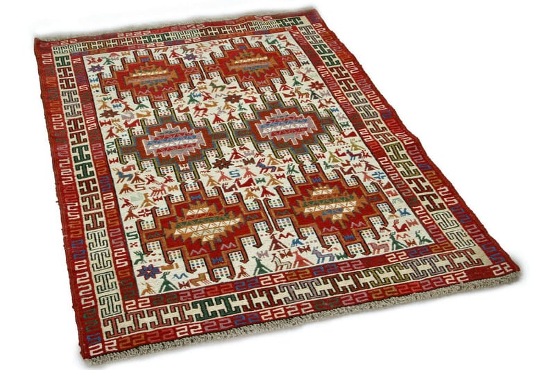 Handknuten Persisk Matta Varni 105x151 cm Kelim Creme/Röd - Textilier ...