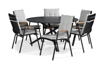 ALEX Bord 140 Runt Grå + 6 LAS VEGAS Stol Teak m Dyna Grön - Utemöbler ...