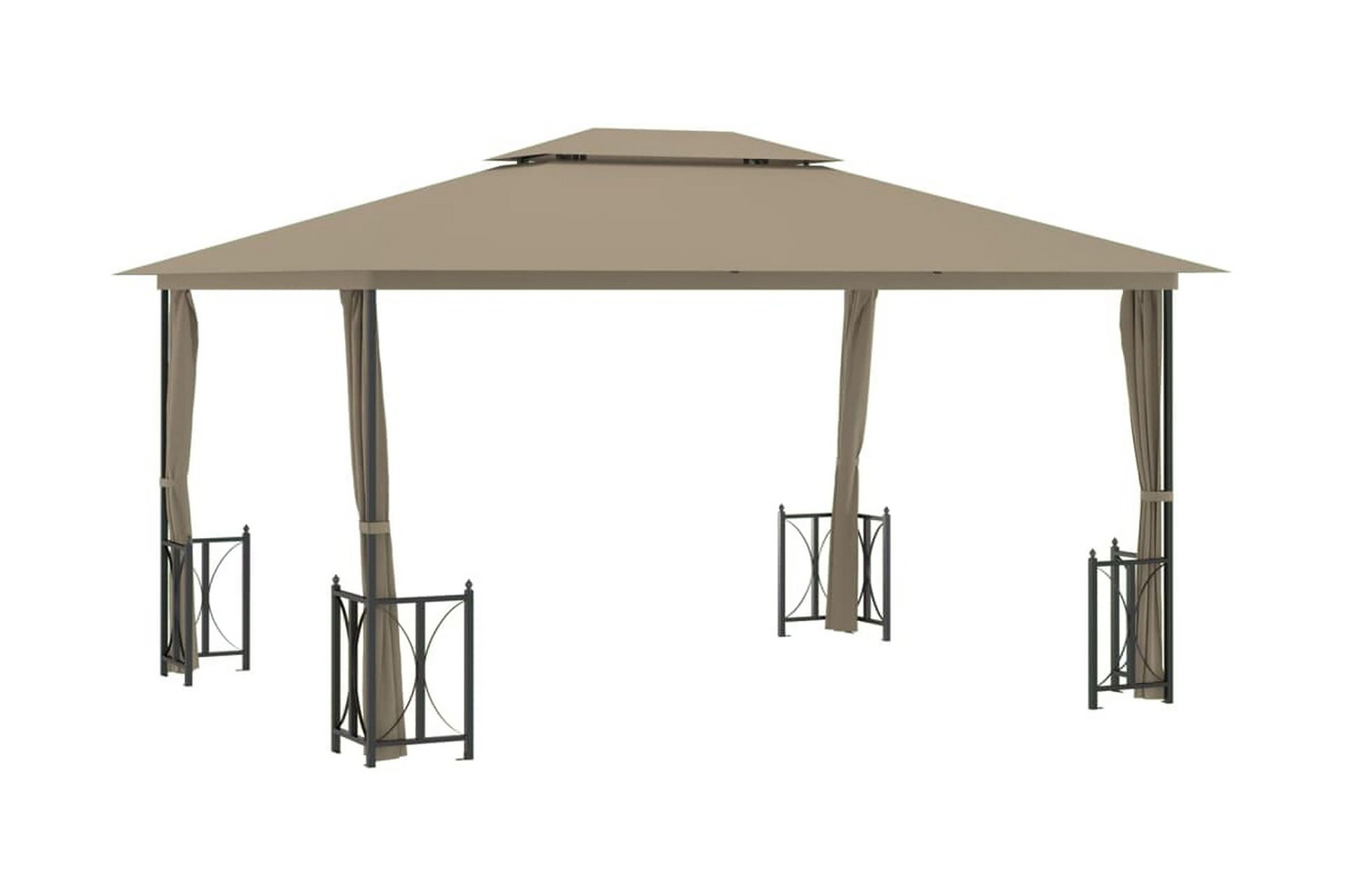 Paviljong med draperier och dubbelt tak 3x4 m taupe - Utemöbler ...
