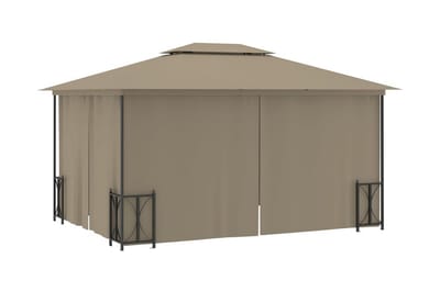 Paviljong med draperier och dubbelt tak 3x4 m taupe - Utemöbler ...