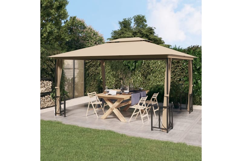 Paviljong med draperier och dubbelt tak 3x4 m taupe - Komplett ...